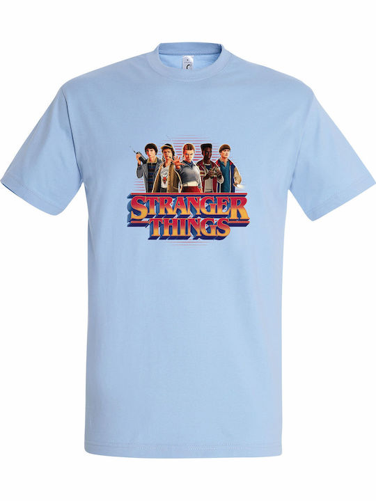Παιδικό T-shirt Sky Blue Stranger Things Season 5 Main Crew 80's Style ...