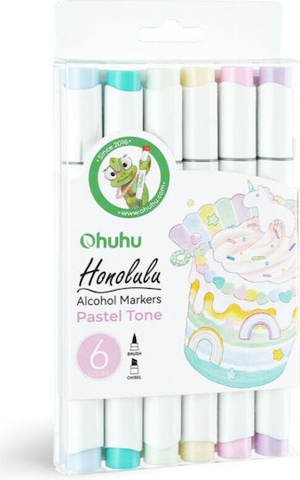 Ohuhu Brush & Chisel Μαρκαδόροι Ζωγραφικής με Διπλή Μύτη Σετ 6 χρώματα ...