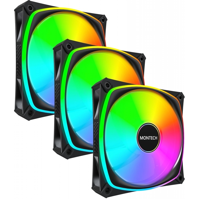 Montech RX120 PRO Case Fan με RGB Φωτισμό και Σύνδεση 4-Pin PWM 3τμχ ...