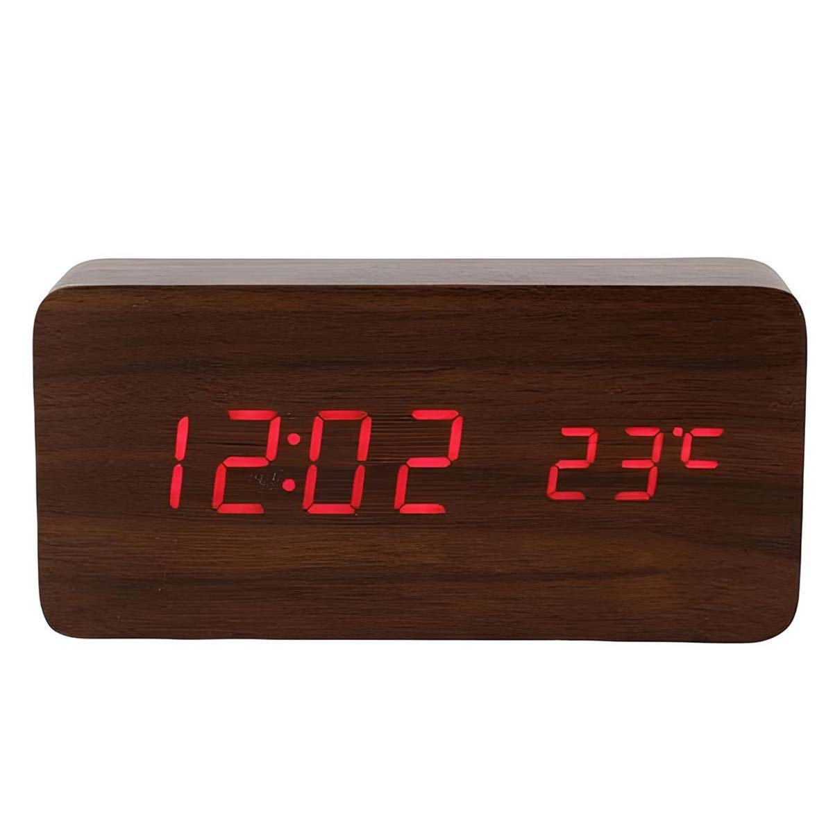 Avizar Luminous Led Clock Date Time Temperature Display Wood Design ...